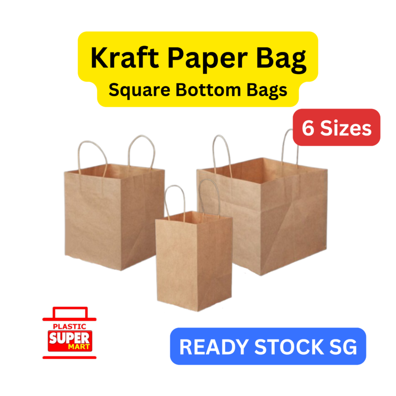 Square Base Kraft Paper Bag : Plasticsupermart Singapore