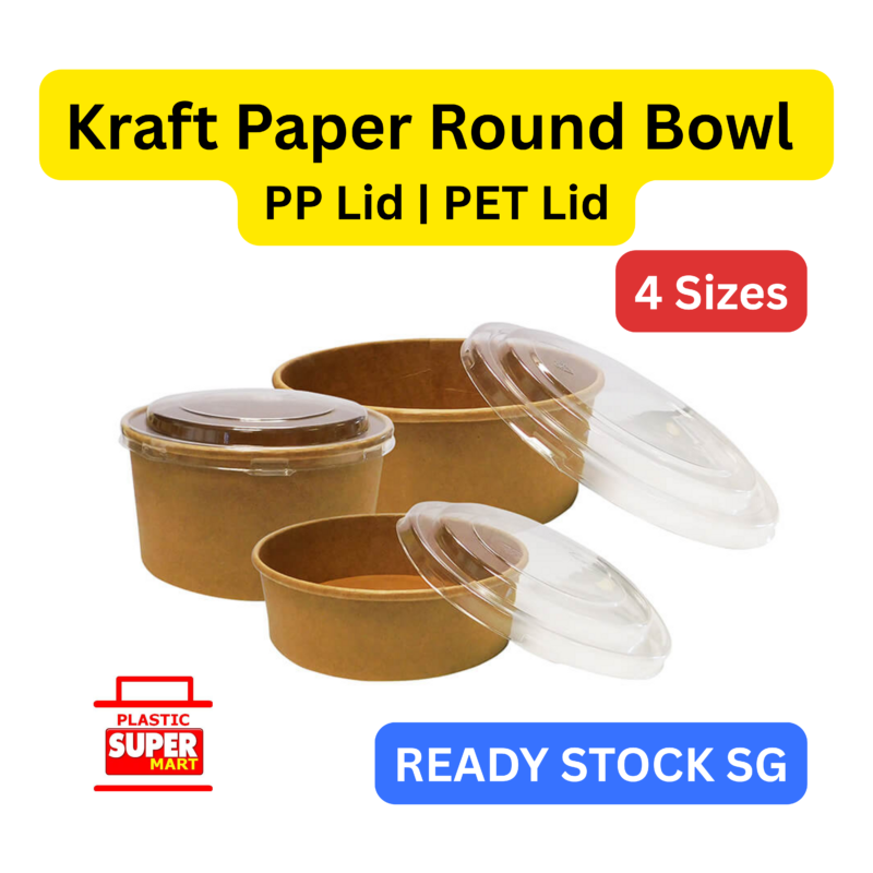 Kraft Paper Round Bowl with Lid : Plasticsupermart Singapore