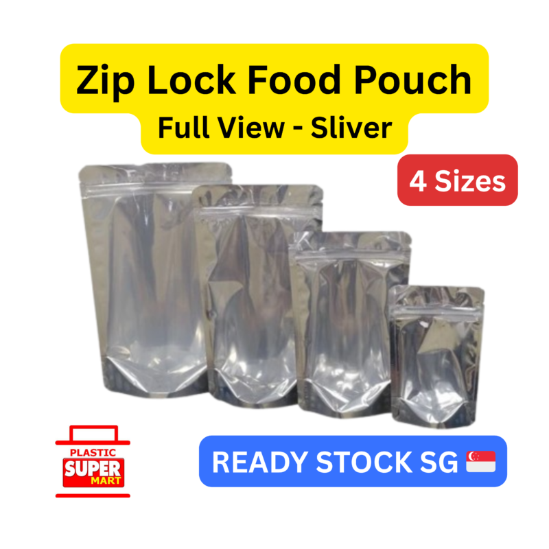 Silver Full View Stand Up Food Pouch with Zipper : Plasticsupermart